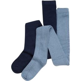 Minymo Strumpfhose "Wool Stocking-rib 2-pack" in Blau | Gr.: 92/98