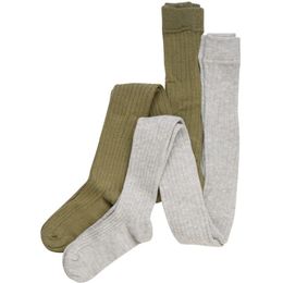 Minymo Strumpfhose "Stocking-solid rib 2-pack" in Grau | Gr.: 128/134