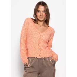 SASSYCLASSY Strickjacke mit Bogenkante in Koralle | Gr.: L