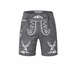 PAULGOS Jogginghose Design Trachten Lederhose Bermuda Shorts Kurz JOK4 in Dunkelgrau | Gr.: M