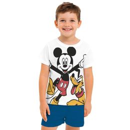 Disney Mickey Mouse Pluto Schlafanzug Pyjama Set Kurzarm in blau/wei&szlig; | Gr.: 122-128