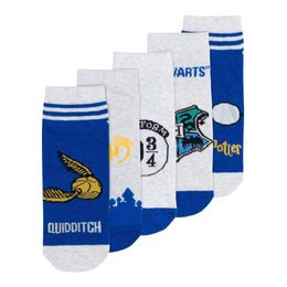 5er Pack Harry Potter Socken Hogwarts Kindersocken S&ouml;ckchen in blau/grau | Gr.: 27-30