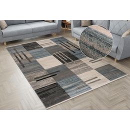 Teppich OTTO HOME "Beliz" Gr. 3, blau, B:120cm H:9mm L:180cm, Kunstfaser, Teppiche, Teppich, mit Konturenschnitt, Kurzflor, 3D-Design, mit Fransen, Wohnzimmer