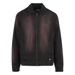 Allwetterjacke Karl Kani "Karl Kani KK Patch Color Spray Denim Jacket", Herren, Gr. M, schwarz, 100% Baumwolle, mehrfarbig, normal, amerikanischer Ausschnitt, Jacken
