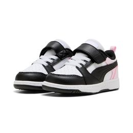 Sneaker Puma "REBOUND V6 LO AC+ INF", M&auml;dchen, Gr. 22, Puma wei&szlig;, Puma schwarz, pearl pink, Synthetik, mehrfarbig, Schuhe Sneaker, mit Klettverschluss, weiche Einlegesohle, profilierte Gummilaufsohle