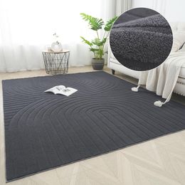 Teppich OTTO HOME "Cali Regenbogen, Hoch-Tief-Effekt" Gr. 2, grau (dunkelgrau), B:80cm H:15mm L:150cm, Kunstfaser, Teppiche, Teppich, Uni-Farben, flauschig, waschbar, Wohnzimmer, Schlafzimmer