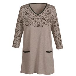 Longshirt "Longshirt", Damen, Gr. 46, schwarz (taupe, schwarz), 100% Baumwolle, bedruckt, gebl&uuml;mt, gemustert, meliert, unifarben, V-Ausschnitt, Shirts Longshirt