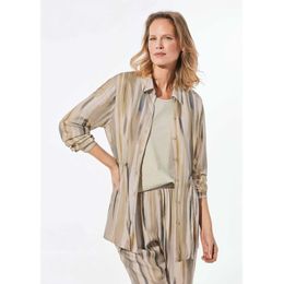 GOLDNER Longbluse mit Bindeg&uuml;rtel in beige / gemustert | Gr.: 48