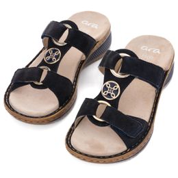 Pantolette Ara "HAWAII", Damen, Gr. 37, blau (nachtblau), Ziegenveloursleder, unifarben, Schuhe Pantolette, Keilabsatz, Sommerschuh, Schlupfschuh mit Schmuckelement
