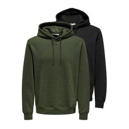 Only & Sons ONLY & SONS Sweatshirt / Hoodie Connor in Schwarz / dunkelgr&uuml;n | Gr.: M