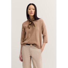 Rundhalspullover Bugatti "elegant & bequem", Damen, Gr. S, 50, beige, 40% Wolle, 30% Viskose, 20% Polyamid, 10% Kaschmir, unifarben, normal, Rundhals, B&uuml;ndchen, Pullover Rundhalspullover, aus einem weichen Kaschmir-Mix