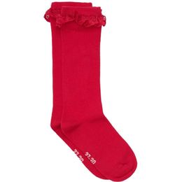 Minymo Kinder Socken "Knee Sock with Lace" in Rot | Gr.: 23-26