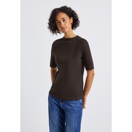 T-Shirt Street One, Damen, Gr. 36, deep roast braun, Web, 95% Baumwolle, 5% Elasthan, unifarben, weit normal, Rundhals, abgesteppt, Shirts T-Shirt, aus Baumwolle mit Stretchante