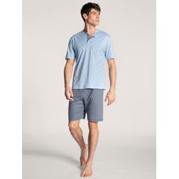 Shorty Calida "Relax Choice", Damen, Gr. M (50), blau (placid blau), Interlock, Obermaterial: 100% Baumwolle, bequem kurz, Rundhals, Homewear-Sets Shorty, atmungsaktiv, Baumwolle, Oberteil mit Knopfleiste