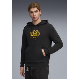 Kapuzensweatshirt Puma "BVB FTBLCULTURE HOODIE", Herren, Gr. L, Puma schwarz, faster gelb, Sweatware, Obermaterial: 68% Baumwolle, 32% Polyester, gemustert, regular fit normal, angesetztes B&uuml;ndchen, Sweatshirts, sportlicher Stil, Regular Fit