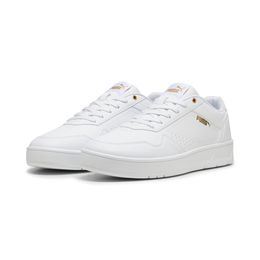 Sneaker Puma "COURT CLASSIC", Damen, Gr. 42,5, wei&szlig; (Puma wei&szlig;, Puma gold), Synthetik, Schuhe Sneaker, mit Gummi-Laufsohle, aus Synthetik, mit Textil-Innenmaterial
