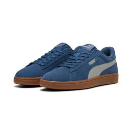 Sneaker Puma "SMASH 3.0", Damen, Gr. 45, grau (schwarz indigo, gray echo, gum), unifarben, Schuhe Sneaker, klassische Tennissport-Silhouette, gepufferter Schuhkragen