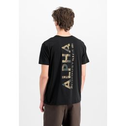 T-Shirt Alpha Industries "Backprint T-Shirt Camo Print", Herren, Gr. L, schwarz (schwarz, woodland), Obermaterial: 100% Baumwolle, Shirts T-Shirt