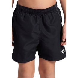 Badeshorts arena "BOYS' BEACH BOXER SOLID R", Jungen, Gr. 128, N-Gr, schwarz-wei&szlig; (schwarz, wei&szlig;), Obermaterial: 100% Polyester, Badehosen Badeshorts