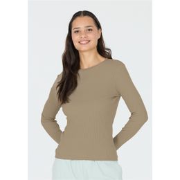 ENDURANCE ATHLECIA Langarmshirt ATHLECIA "Lankae", Damen, Gr. 44, braun (camelfarben), 57% Baumwolle, 38% Modal, 5% Elasthan, unifarben, normal, Rundhals, Shirts Langarmshirt, mit 4-Wege-Stretch