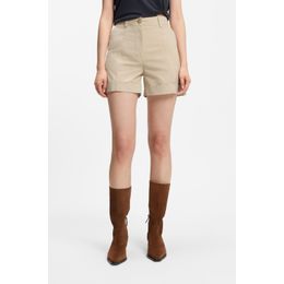 Shorts BOSS Orange "Tanessa Premium Damenmode", Damen, Gr. 42, N-Gr, open beige 287, Web, Obermaterial: 98% Baumwolle, 2% Elasthan, unifarben, gerade kurz, Hosen Shorts, mit umgeschlagenem Saum, Baumwoll-Twill