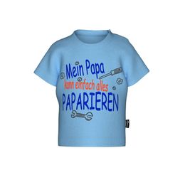 T-Shirt TRIGEMA "TRIGEMA T-Shirt mit lustigem Spruch-Print", M&auml;dchen, Gr. 80, horizont, Feinripp, 100% Baumwolle, Basic, Rundhals, Shirts T-Shirt