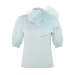 Zero Kurzarmpullover mit Schleife in Silver Blue | Gr.: 42