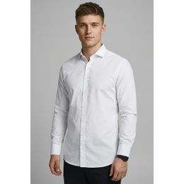 Jack & Jones Langarmhemd JACK & JONES "JPRBLAJAXON mit Stretchanteil und stylischem Kragen", Herren, Gr. S, N-Gr, wei&szlig;, Web, Obermaterial: 97% Baumwolle, 3% Elasthan, unifarben, slim fit taillenbedeckt, ohne Ausschnitt, Manschette, Hemden, unifarben, slim fit, Web, Hemdkragen, atmungsaktiv