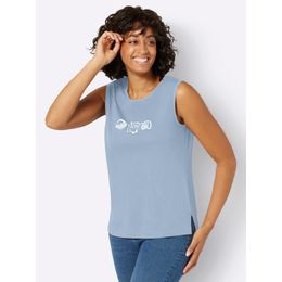 Shirttop Casual Looks, Damen, Gr. 40, blau (hellblau), 100% Baumwolle, gemustert, unifarben, Rundhals, Tops Shirttop