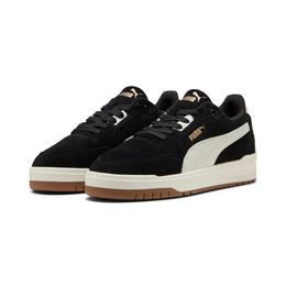 Sneaker Puma "SHUFFLE DOWNTOWN SD", Damen, Gr. 47, Puma schwarz, vapor gray, Puma gold, Leder, Schuhe Sneaker, Obermaterial aus Leder, leicht profilierte Gummilaufsohle