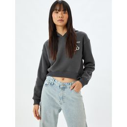 KOTON Sweatshirt Damen Gr&ouml;&szlig;e XXS anthrazit / wei&szlig;