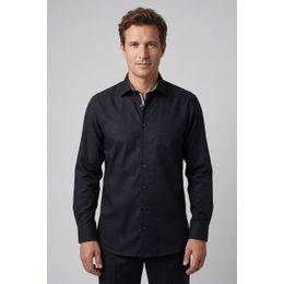 Businesshemd OLYMP "Luxor modern fit", Herren, Gr. 38, N-Gr, schwarz, Web, Obermaterial: 100% Baumwolle, tailliert, 1-Knopf-Manschette verstellbar, Hemden, mit extra langen &Auml;rmeln
