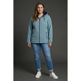 Softshelljacke Polarino, Damen, Gr. 58, blau, grau, Softshell, Obermaterial: 94% Polyester, 6% Elasthan. Futter: 100% Polyester. Innenseite: 100% Polyester, kontrastfarbene Details, unifarben mit Farbeinsatz, h&uuml;ftlang, mit verstellbarem Klettverschluss, Jacken Softshelljacke, f&uuml;r den &Uuml;bergang, aus Softshell, wasserabweisend, winddicht