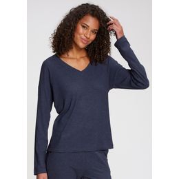 Pyjamaoberteil s.Oliver, Damen, Gr. 40/42, dunkelblau, meliert, Rippware, Obermaterial: 92% Viskose, 8% Elasthan, meliert, l&auml;ssig geschnitten lang, V-Ausschnitt, Shirts, aus weicher Rippqualit&auml;t