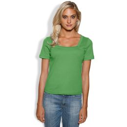 Kurzarmshirt Heine "Carr&eacute;-Shirt", Damen, Gr. 36, gr&uuml;n, 100% Baumwolle, unifarben, eckiger Ausschnitt, Shirts