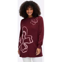 Jacquardpullover sheego "Pullover", Damen, Gr. 40/42, bordeaux, gemustert, 50% Viskose, 28% Polyester, 22% Polyamid, Einsatz:100% Polyamid, gebl&uuml;mt, gemustert, mehrfarbig, Pullover