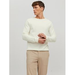 Jack & Jones Rundhalspullover JACK & JONES "JJEHILL Pullover mit angenehmem Tragegef&uuml;hl", Herren, Gr. L, wei&szlig; (sanftes wei&szlig;), Obermaterial: 100% Baumwolle, schmal, Rundhals, B&uuml;ndchen, Pullover Rundhalspullover, Modisch, schmal, Baumwolle, Rundhals