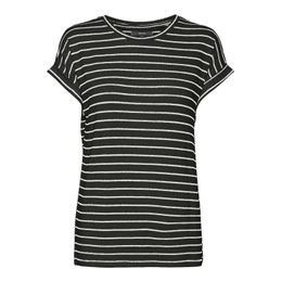 V&eacute;ro Moda VERO MODA Damen Kurzarmpullover "VMBRIANNA SS O-NECK PULLOVER BOO REP"schwarz stripes:with snow wei&szlig;, Gr. L, geringelt, gestreift, Feinstrick,