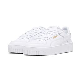 Sneaker Puma "CARINA STREET JR", Damen, Gr. 35,5, wei&szlig; (Puma wei&szlig;, Puma wei&szlig;, Puma gold), Leder, Synthetik, Schuhe Sneaker, mit sportlicher Silhouette, mit Plateausohle, mit Schn&uuml;rung