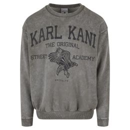 Rundhalspullover Karl Kani "Karl Kani Karl Kani Kani Street Academy OS Crew", Herren, Gr. L, anthrazit, 65% Baumwolle, 35% Polyester, mehrfarbig, oversize, Rundhals, Pullover Rundhalspullover