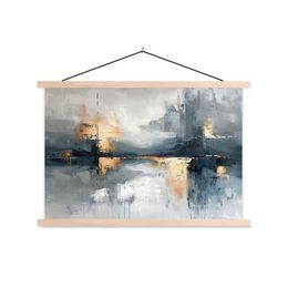 OnlyWow Poster mit Leiste Abstrakte Kunst gold grau | Gr.: 120 x 80 cm