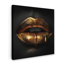 MuchoWow Leinwand Bilder Goldene Lippen | Gr.: 20 x 20 cm
