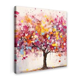 OnlyWow Leinwand Bilder Farbiger Baum | Gr.: 90 x 90 cm