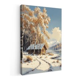 OnlyWow Leinwand Bilder Bergh&uuml;tte | Gr.: 60 x 80 cm