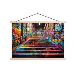 OnlyWow Poster mit Leiste Bunte Treppe | Gr.: 120 x 80 cm