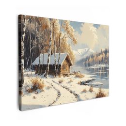 OnlyWow Leinwand Bilder Bergh&uuml;tte | Gr.: 60 x 40 cm