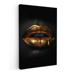 OnlyWow Leinwand Bilder Goldene Lippen | Gr.: 60 x 90 cm