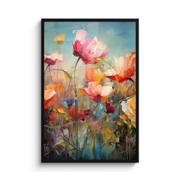 OnlyWow Poster mit Leiste Bunte Blumen | Gr.: 80 x 120 cm
