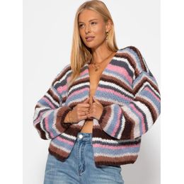SASSYCLASSY Gestreifter, mehrfarbiger Cardigan in Altrosa | Gr.: L