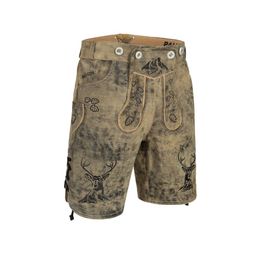 PAULGOS Lederhose Kurz Echtleder HK4 ANTIK in Krokodilgr&uuml;n | Gr.: 48